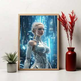 Plakát - Robotická žena v modrém městě