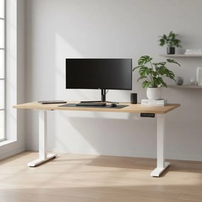 Výškově nastavitelný stůl OfficeTech D, 180 x 80 cm, bílá podnož, dub kamenný