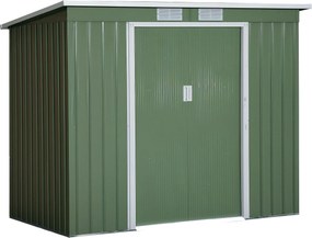 Outsunny Nástrojová Kůlna 2,42 m², Zahradní Dům s Ventilačním Oknem, Posuvnými Dveřmi, 213 x 130 x 159/172 cm, Voděodolná Kůlna z Pozinkované Oceli, p