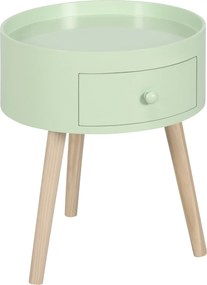 HOMCOM Kulatý Kavový Stolek - Noční Stolek - Kulatý Noční Stolek - Skandinávský Design Stolek se Zásuvkou a Šikmými Pevnými Dřevěnými Nohami Zelený