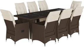 9dílný zahradní bistro set s poduškami hnědý polyratan 3277263