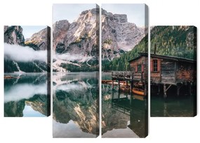 Vícedílný obraz Chata U Italského Jezera Braies 3D Nedostatek Nedostatek Přírodní plátno 200x150