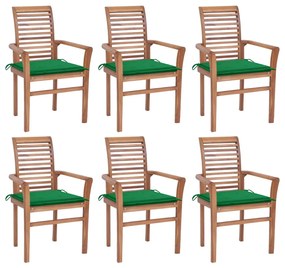 Jídelní židle 6 ks zelené podušky masivní teak,  3072951