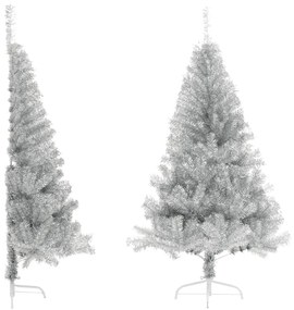 344697 vidaXL Umělý poloviční vánoční stromek se stojanem stříbrný 180 cm PET