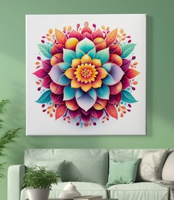 Obraz na plátně - Mandala oranžovo červený květ FeelHappy.cz Velikost obrazu: 80 x 80 cm