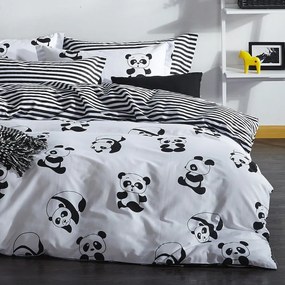 Černobílé dětské povlečení na dvoulůžko 200x200 cm Panda – Mijolnir
