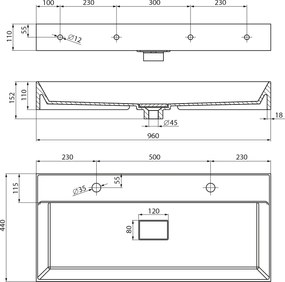 Sapho GODIVA 96 x 44 cm GU096-2  umyvadlo 2 otvory pro baterii bílá