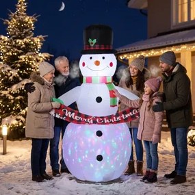 Outsunny Nafukovací vánoční sněhulák 205 cm s LED světly a hudbou, vánoční dekorace pro zahradu, dvůr, terasu a dům