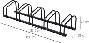 HOMCOM 5-Členný stojan na kola – skladovací stojan pro kola s pneumatikami do 65 mm, rozměry 145L x 33W x 27H cm, černá ocel | Aosom