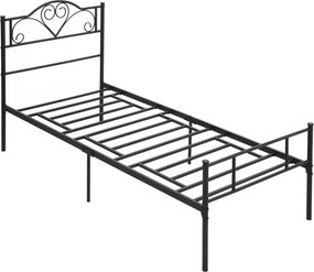 HOMCOM jednolůžkový postelový rám z oceli 95x211x106 cm, integrované laťování, čelo a nožní část, úložný prostor pod postelí, černá | Aosom