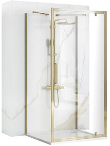 Rea Rapid Swing, 3-stěnový sprchový kout 90 (dveře) x 80 (stěna) x 80 (stěna) x 195 cm, 6mm čiré sklo, zlatý lesklý profil, KPL-09410