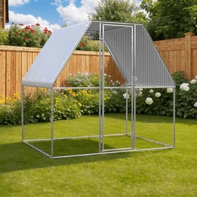 Klec pro kuřata stříbrná a šedá 2 x 2 x 2 m pozinkovaná ocel 155886