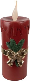 Vínová vánoční svíčka se zlatou mašlí Led Candle - 17*18*44 cm / 3*AA