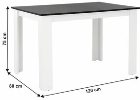 Kondela Jídelní stůl, bílá / černá, 120x80 cm, KRAZ