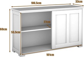 Costway Příborník kuchyňská skříňka s posuvnými dveřmi bílá/hnědá, béžový