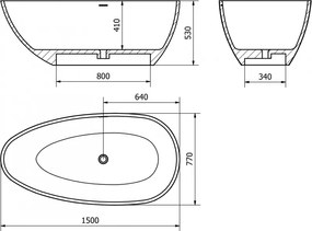 Mexen Imola, volně stojící vana z konglomerátu 150 x 77 cm, bílá lesklá, 57281507610