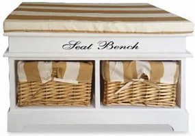 Dřevěná lavice s polštářem SEAT BENCH 4 NEW, bílá / medová
