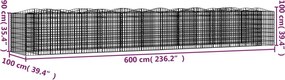Klenutý gabion vyvýšený záhon 600x100x100 cm pozinkované železo 153556