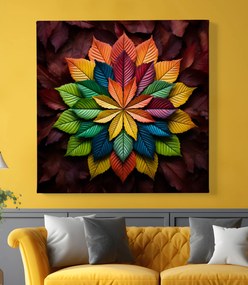 Obraz na plátně - Mandala barevné listy, žluto oranžový střed FeelHappy.cz Velikost obrazu: 120 x 120 cm