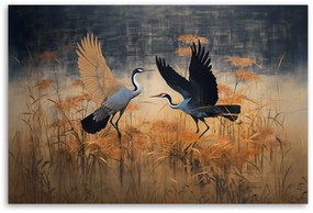 Obraz na plátně, Ptáci jeřábi abstrakce - 90x60 cm