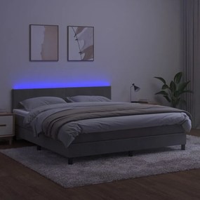 Box spring postel s matrací a LED světle šedá 160x200 cm samet 3134291