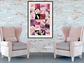 Plakát Květinový koláž - barevná kompozice plná rostlin v růžových odstínech