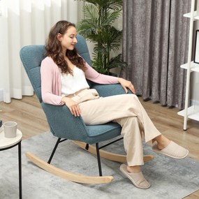 HOMCOM houpací křeslo – berberský fleece, polstrované sedadlo s dřevěnými kluzáky a opěrkami, relaxační křeslo do obýváku či ložnice, nosnost 120 kg,…