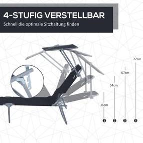 Zahradní lehátko Outsunny skládací s ochranou proti slunci 187x58x36 cm v černé barvě, ideální na terasu a balkon | Aosom.de