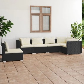 vidaXL 6dílná zahradní sedací souprava s poduškami polyratan [3102321] Barva: Černá a krémová