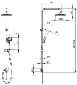 Deante Corio, sprchový sloup s 3-funkční ruční a dešťovou hlavicí, chromová, NAC_019K