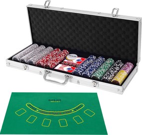 Costway 500-dílná kasino pokerová sada s žetony a hracími kartami a kostkami
