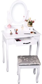 Kondela Toaletní stolek s taburetem, bílá / stříbrná, LINET New