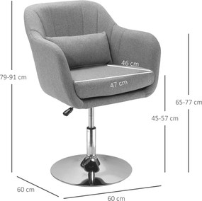 HOMCOM otočná židle, výškově nastavitelná otočná židle, akcentní židle v retro designu, polohovací křeslo s opěradlem do obývacího pokoje, lněné, šed…
