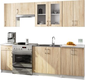 Kuchyňská linka s vitrínou LIMA 2.4M H720 Bílá / Dub Sonoma