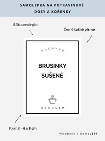 BRUSINKY SUŠENÉ – bílá samolepka na dózu, tučné písmo, 6 x 8 cm | DomaLEP