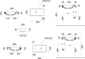 GSI Nubes umyvadlo 50 x 25 cm s otvorem pro baterii bez přepadu keramické bílá Extra Glaze 9637111