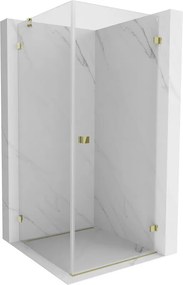 Mexen Lunar-B, pravostranný výklopný sprchový kout 80 x 80 cm, 8mm čiré sklo, zlatý profil, 832-080-080-50-00-P