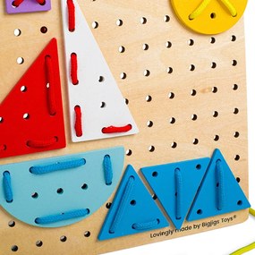 Bigjigs Toys Dřevěná šněrovací hra - Geometrické tvary