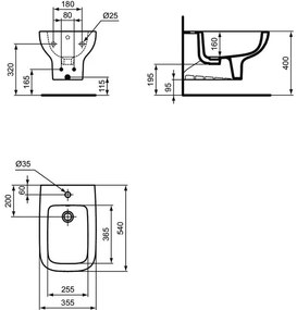 Ideal Standard i.Life A Závěsný bidet 35,5 x 54 cm, s otvorem pro baterii, bílá T471801