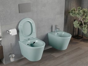 Mexen Rico, závěsné WC Rimless s WC deskou slim, duroplast, zelená matná, 30724048