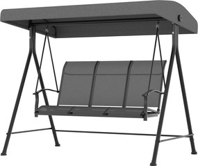 Outsunny Hollywoodský houpací gauč pro 3 osoby, zahradní houpací lavice s nastavitelnou stříškou, nosnost až 240 kg, kov, textil, tmavě šedá, 195 x 11