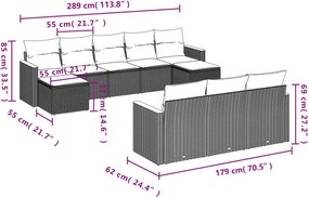 10dílná zahradní sedací souprava s poduškami šedá polyratan 3226417