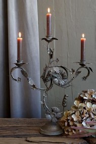 Mocca starý francouzský svícen s květy Charm Antique - 35*11*41 cm