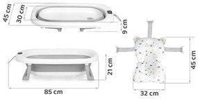 Skládací vanička pro kojence s teploměrem a vložkou Ricokids RK-287 - bílá a šedá varianta