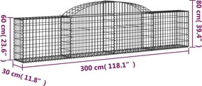 Klenuté gabionové koše 6 ks 300x30x60/80 cm pozinkované železo 3146489