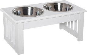 Zvýšený krmítko PawHut pro psy se stojanem a 2 odnímatelnými nerezovými miskami 44x24x15 cm Bílá | Aosom