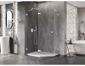 Mexen Lunar, Pětiúhelníkový sprchový kout Mexen Lunar naklápěcí doleva 100 x 80 cm, 8mm čiré sklo, bílý profil, 831-100L-080P-01-20-L