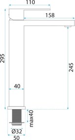 Rea Arlo, vysoká umyvadlová baterie h-295, černá matná, REA-B4586