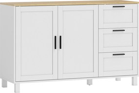 HOMCOM komoda s tlumeným dovíráním — moderní úložná skříňka s 3 zásuvkami, nastavitelnou policí a 5 nohami, 120 × 38 × 76 cm, bílá