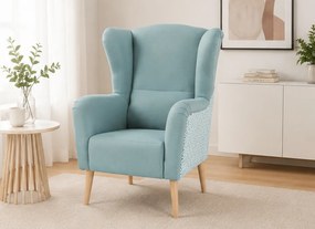 designové křeslo, ušák, látka mentolová/vzor, Tempo Kondela BELEK